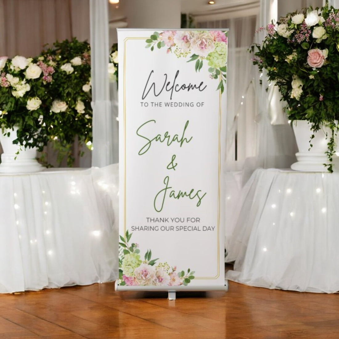 Floral Wedding Banner, Personalised Roller Banners, Wedding Welcome Ba ...